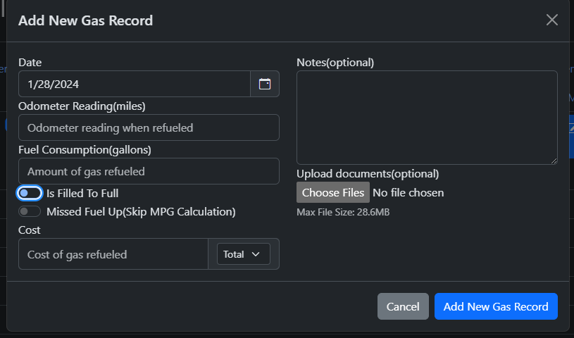 Fuel Records – LubeLogger Wiki